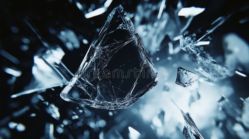 Shattered Glass Exploding in Sharp Fragments on Dark Background Stock ...