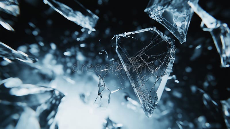 Shattered Glass Exploding in Sharp Fragments on Dark Background Stock ...