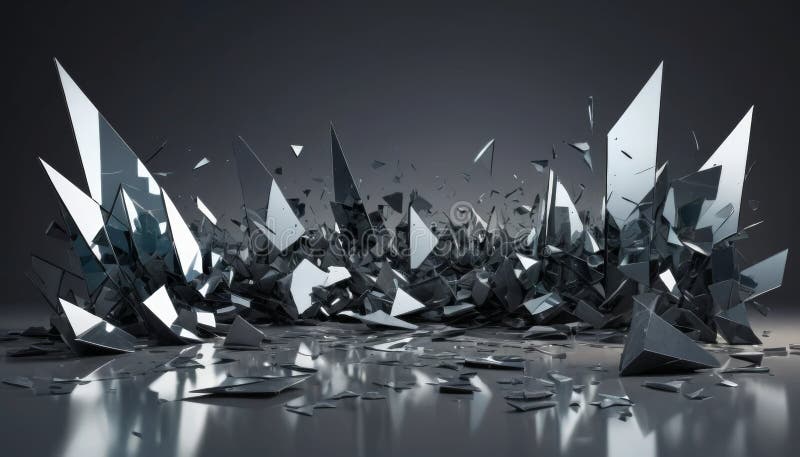 Shattered Glass Explosion: Abstract 3D Render with Dark Background ...
