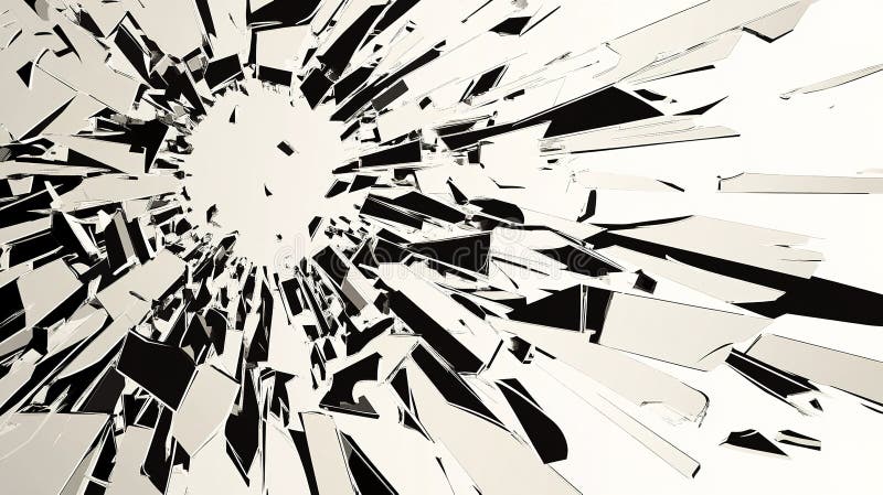 Shattered Glass Explosion Against a White Background, Creating a ...