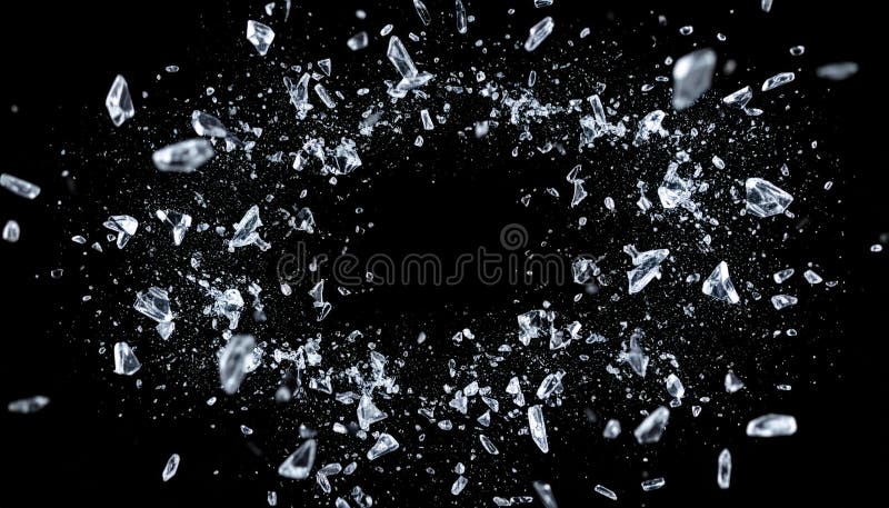 Shattered Glass Explosion on Black Background Stock Illustration ...