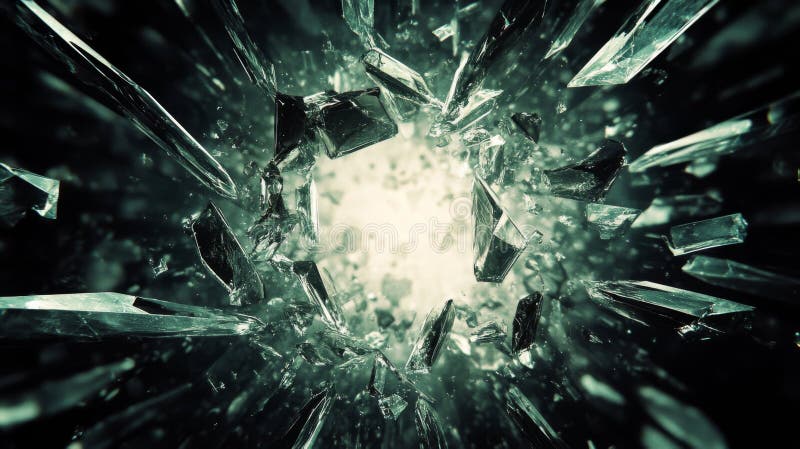 A Shattered Glass Explosion Creates a Circle of Sharp Shards Stock ...