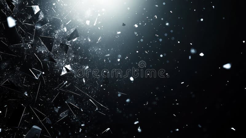 Shattered Glass Explosion, Dark Background, Bright Center Light Stock ...