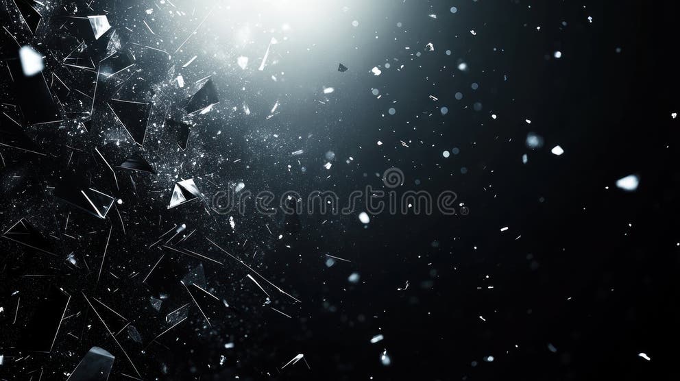 Shattered Glass Explosion, Dark Background, Bright Center Light Stock ...
