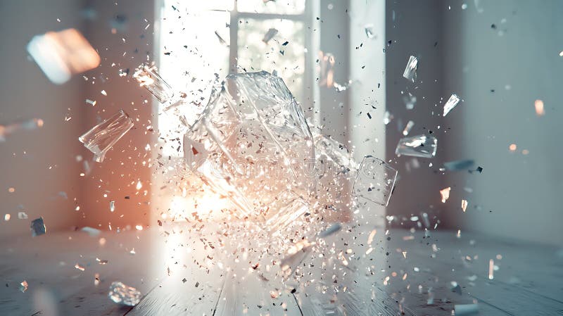 Shattered Glass Explosion Illuminating a Bright Room Capturing the ...