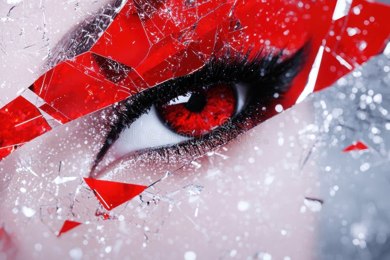 Shattered Glass Eye with Red Iris Stock Illustration - Illustration of ...