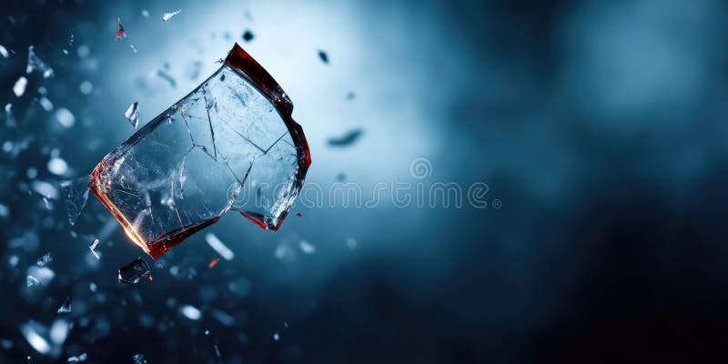 Shattered Glass Fragment Against Dark Blue Background with Dynamic ...