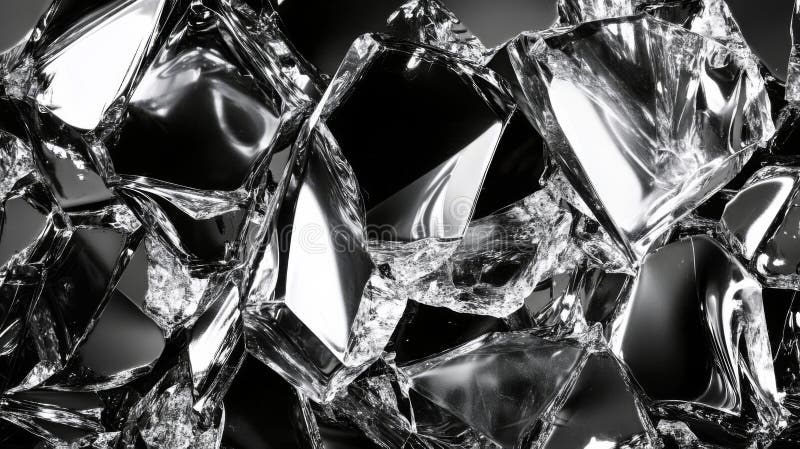 Shattered Glass Fragments Abstract Black White Background Stock Image ...