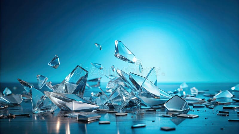Shattered Glass Fragments Against a Vibrant Blue Background a Study in ...