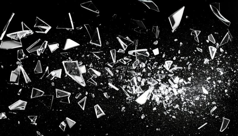 Shattered Glass Fragments on Black Background Stock Illustration ...