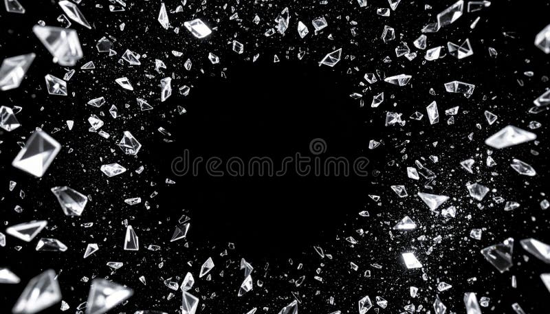 Shattered Glass Fragments on Black Background Stock Illustration ...