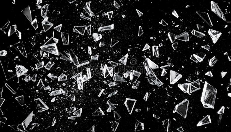 Shattered Glass Fragments on Black Background Stock Illustration ...