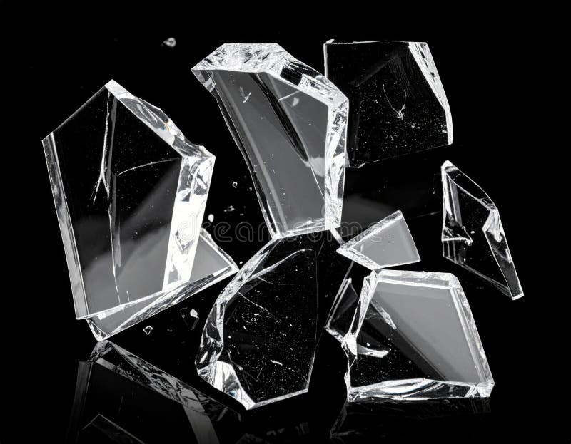 Shattered Glass Fragments on Black Background Stock Illustration ...