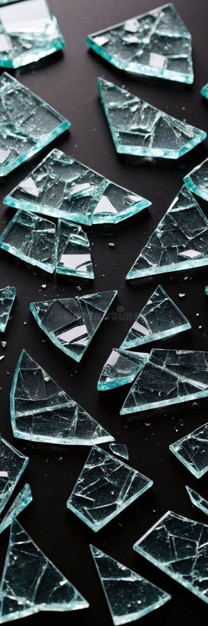 Shattered Glass Fragments on Black Surface with Sharp Edges Catching ...