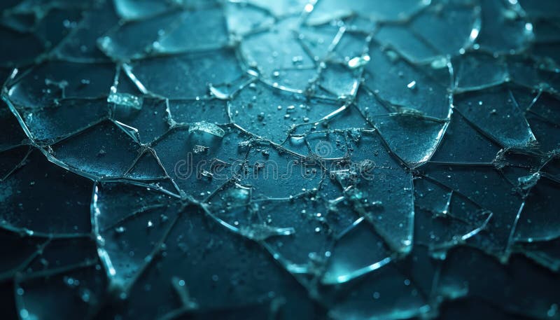 Shattered Glass Fragments. Dark Blue Background. Broken Glass Texture ...