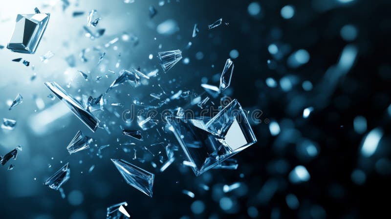 Shattered Glass Fragments Exploding in Dark Blue Stock Illustration ...