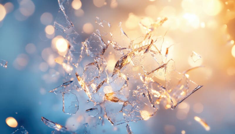 Shattered Glass Fragments Reflecting Light in a Dynamic Explosion on a ...