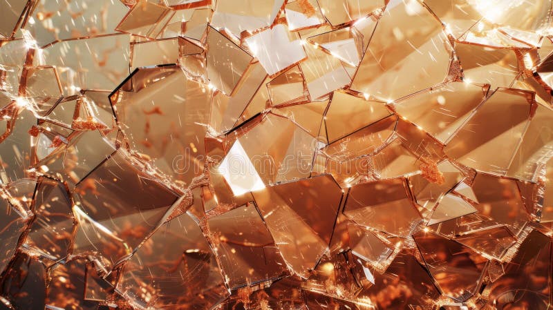 Shattered Glass Fragments Reflecting Warm Light during a Dramatic ...