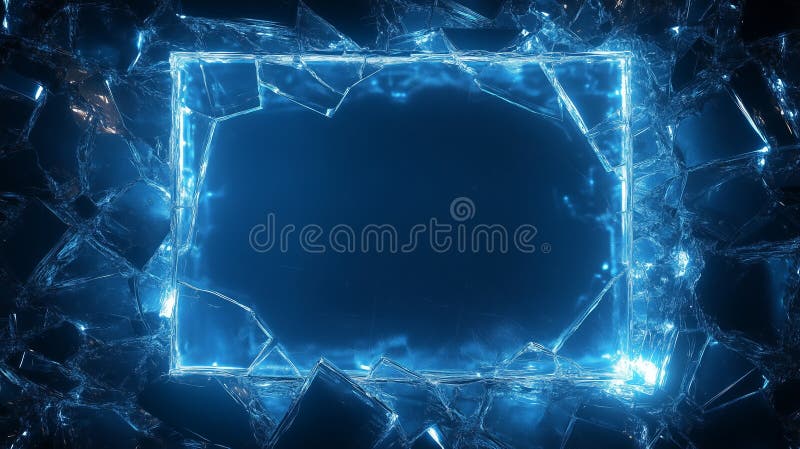 Shattered Glass Frame with Glowing Edges Stock Photo - Image of mirror ...