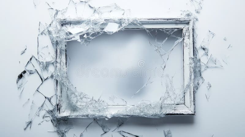 Shattered Glass Frame on White Background Highlighting Destruction ...
