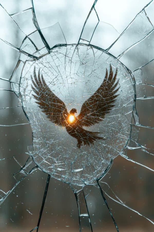 Shattered Glass with Glowing Eagle Silhouette Stock Illustration ...