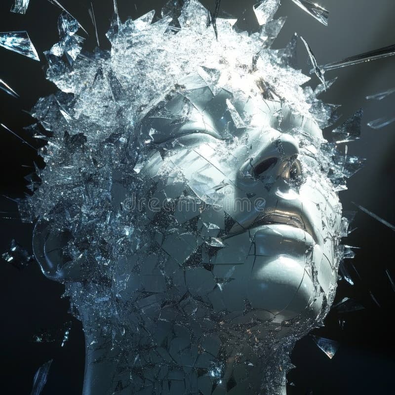 Shattered Glass Head Sculpture Exploding with Light and Energy Stock ...
