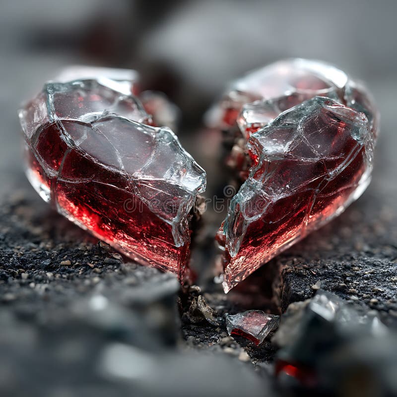 A Shattered Glass Heart Lies on a Gritty Surface. the Heart is Split ...