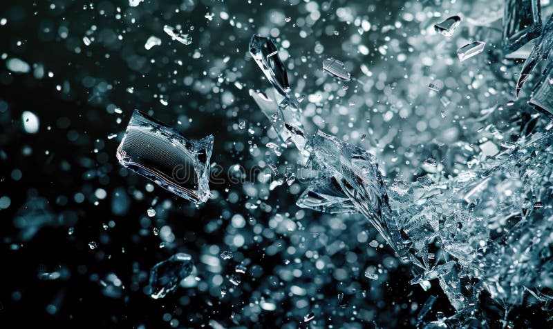 Shattered Glass in High Speed, Glass Fragments Flying on Black ...