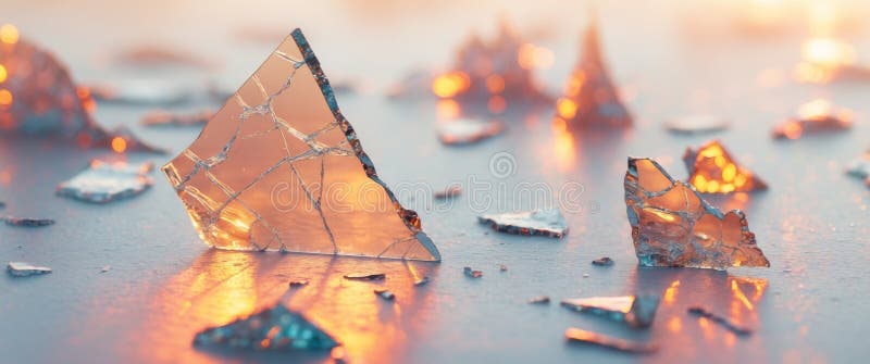 Shattered Glass Illuminated by Sunset Light Stock Illustration ...