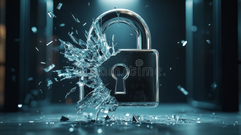 Shattered Glass Lock: Digital Security Breach Concept Stock ...
