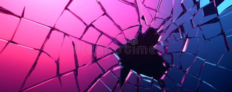 Shattered Glass with Neon Pink and Blue Backlight, Abstract Art Concept ...