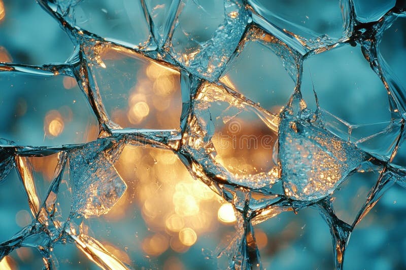 Shattered Glass Pane Captures Fragmented Reflections and Dancing Light ...