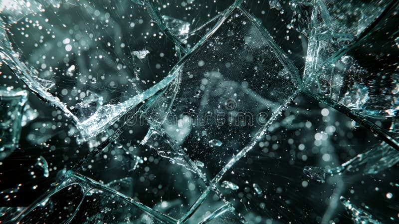 Shattered Glass Pieces with Droplets Under Dramatic Light Stock Photo ...