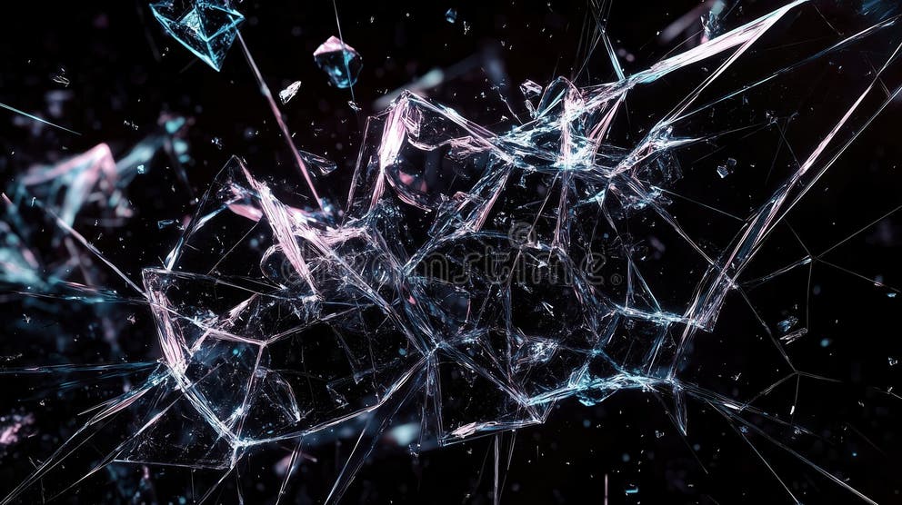 Shattered Glass Pieces Exploding on Black Background Stock Photo ...