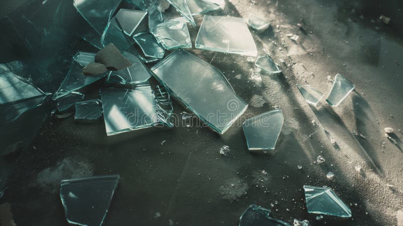 Shattered Glass Pieces Glisten Under Soft Light, Casting Intricate ...