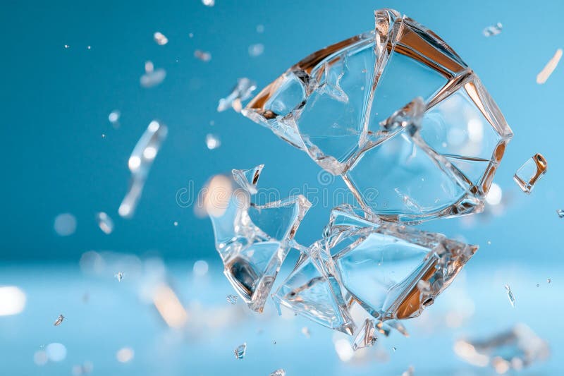 Dynamic Shattered Glass Explosion Blue Background Abstract Design ...