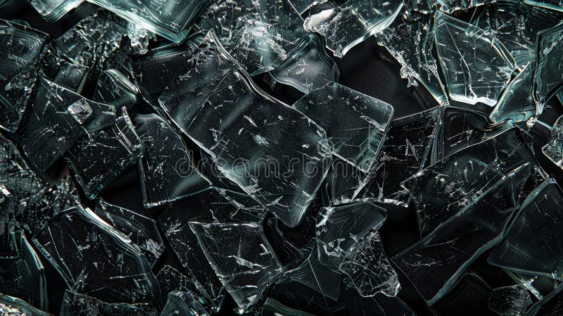 Shattered Glass Pieces Scattered on a Dark Surface, Highlighting Their ...