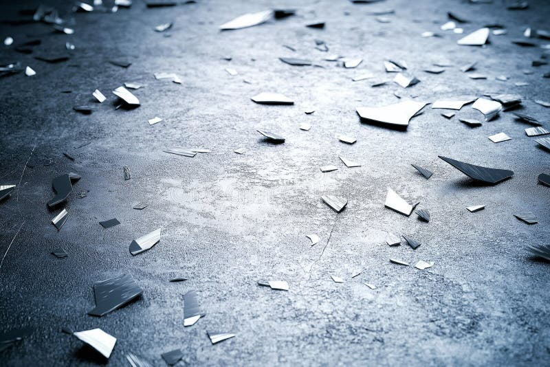 Shattered Glass Pieces Scattered on Textured Surface, Creating Dramatic ...
