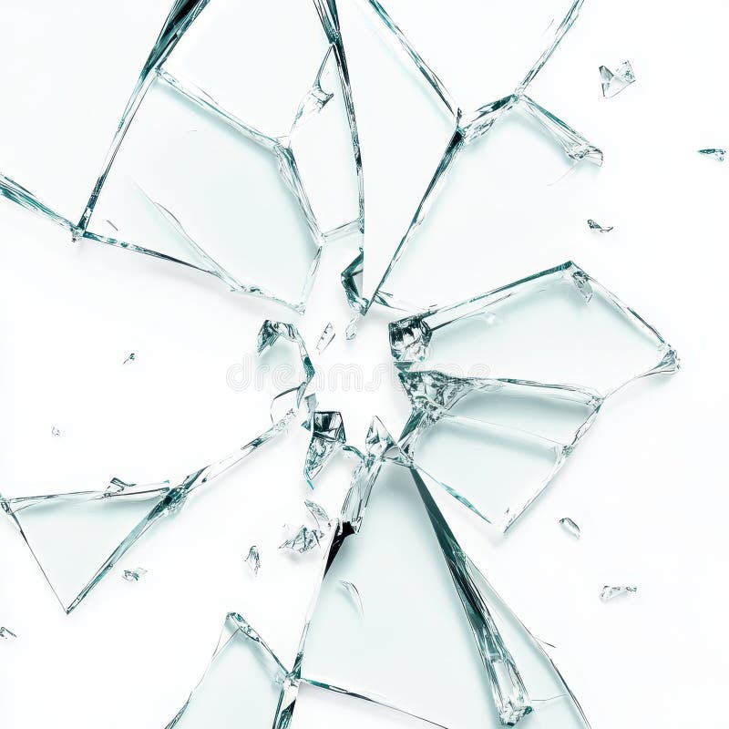 Shattered Glass Pieces Scattered on a White Background, Symbolizing ...