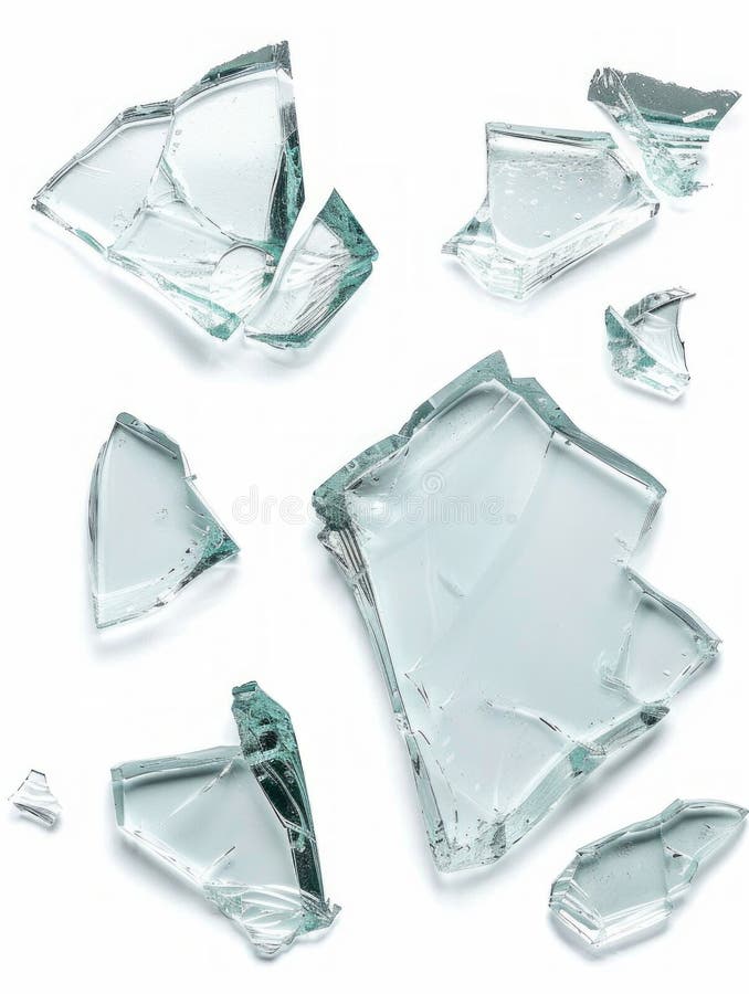Shattered Glass Pieces on White Background - Abstract Broken Texture ...