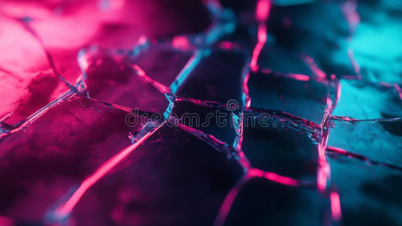 Shattered Glass with Pink and Blue Neon Lights Stock Illustration ...