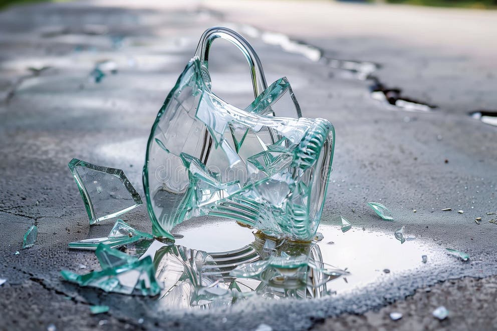 Shattered Glass Pitcher with Water Puddle Stock Image - Image of jagged ...