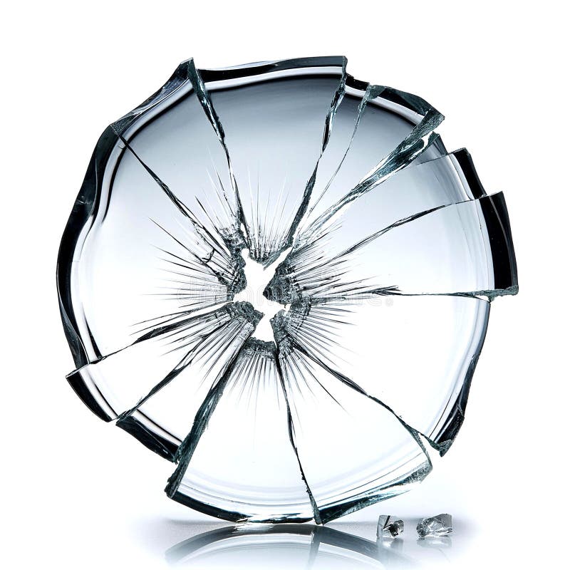 Shattered Glass Plate with Cracked Edges and Fragile Fragments on White ...