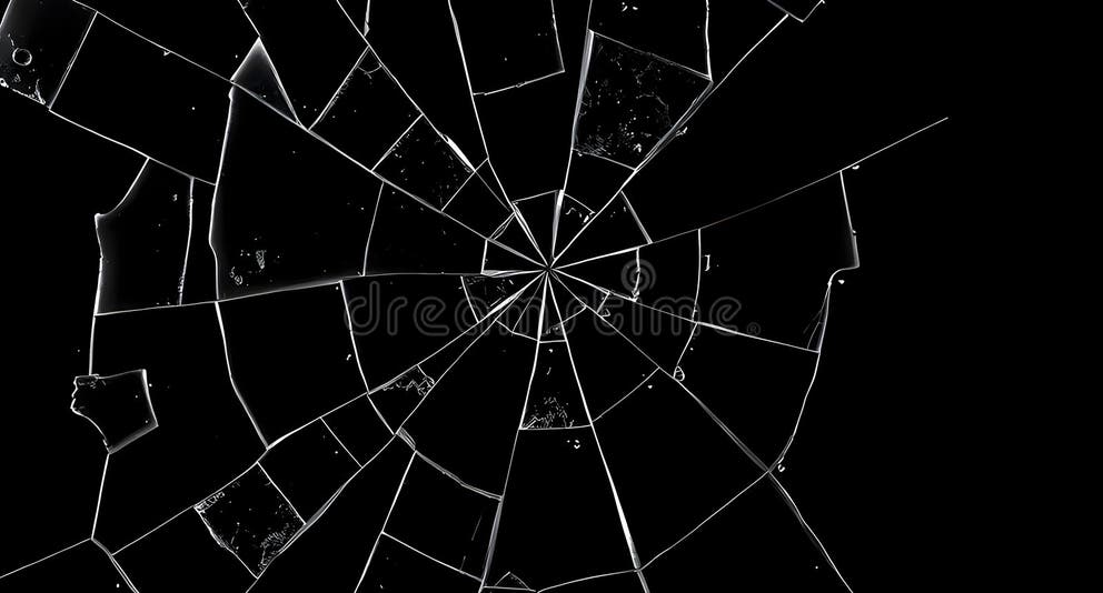 Shattered Glass Radial Pattern on Black Background Stock Illustration ...