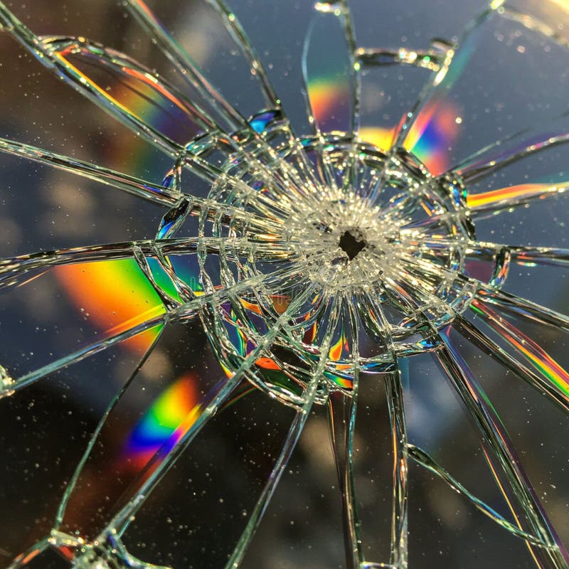 Shattered Glass with a Radial Pattern Surrounding a Central Impact ...