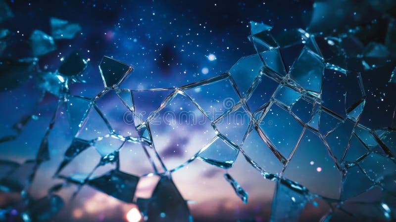 Shattered Glass Reflecting a Night Sky with Stars Stock Illustration ...