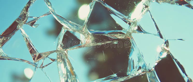 Shattered Glass Reveals Jagged Edges Reflecting Light in Various Angles ...