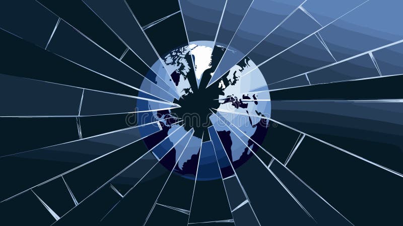A Shattered Glass Screen with a Distorted Globe Reflection. Stock ...