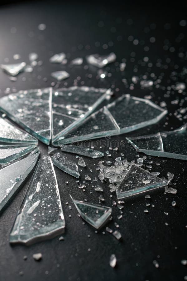 Shattered Glass Shards Scattered on a Dark Surface Stock Photo - Image ...