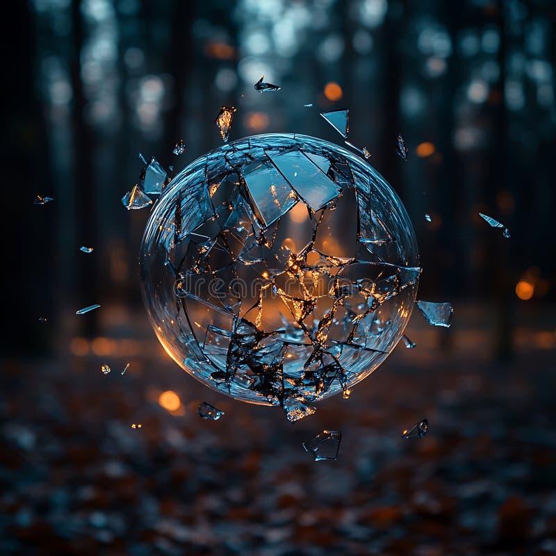 Shattered Glass Sphere in Forest Background Stock Illustration ...